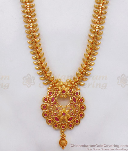 Kasu Malai, Ruby Stone Gold Plated Aaram, American Diamond Aaram ...