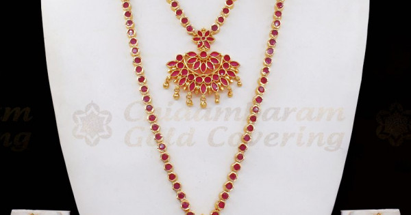 Original Impon Ruby Stone One Gram Gold Haram Necklace Combo HR2113