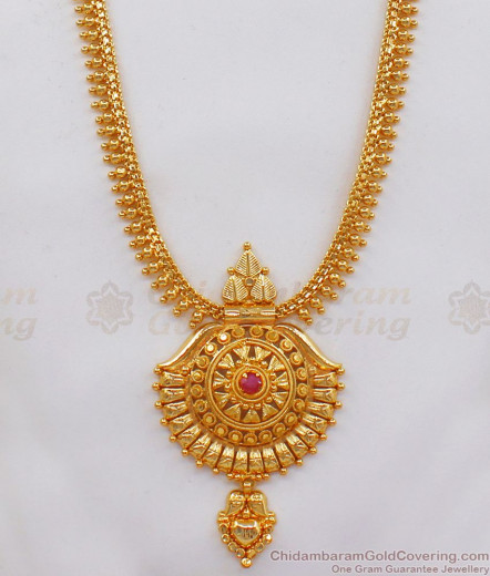 Long Kasu Malai, Ruby Stone Gold Plated Aaram, American Diamond Aaram ...