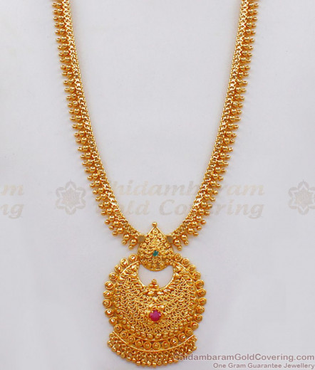 Long Kasu Malai, Ruby Stone Gold Plated Aaram, American Diamond Aaram ...