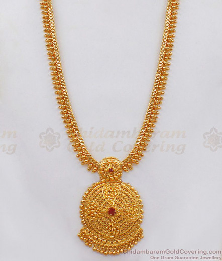 Long Kasu Malai, Ruby Stone Gold Plated Aaram, American Diamond Aaram ...