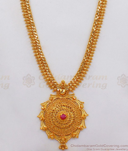 Long Kasu Malai, Ruby Stone Gold Plated Aaram, American Diamond Aaram ...
