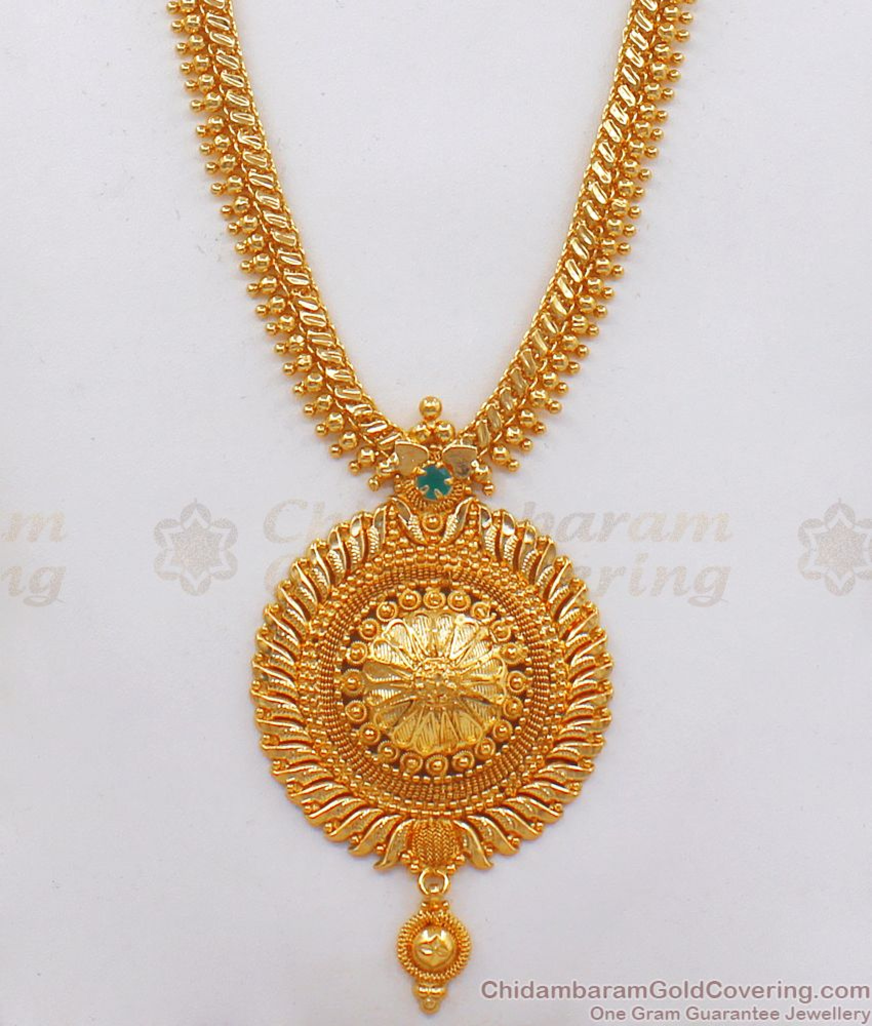 Big Dollar Gold Haram Emerald Stone Party Wear Fashion HR2132