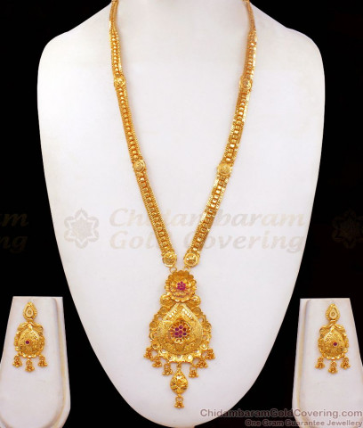 New One Gram Gold Haram Design With Single Ruby Stone Jewelry HR2130