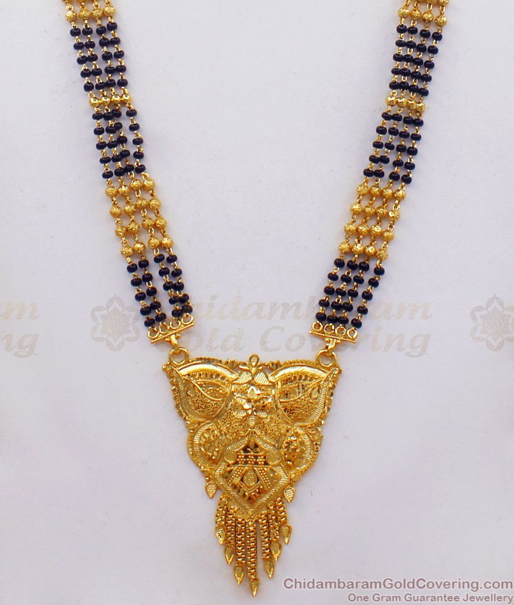 30 Inch Long Chain Mangalsutra Forming Gold Nalla Pusalu Mala Online HR2161