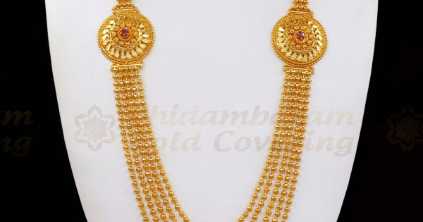 Real Gold Design Bridal Wear Ruby Stone Gold Layered Haram HR2190