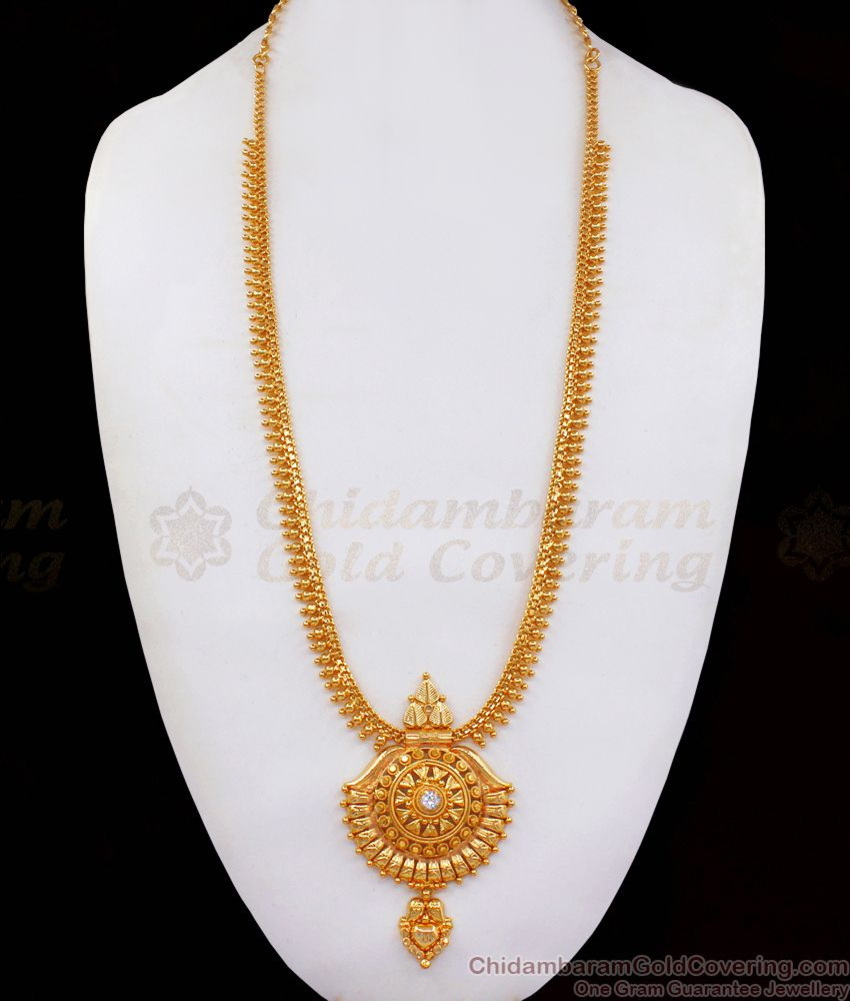 Unique One Gram Gold Diamond Stone Haram Bridal Wear HR2221