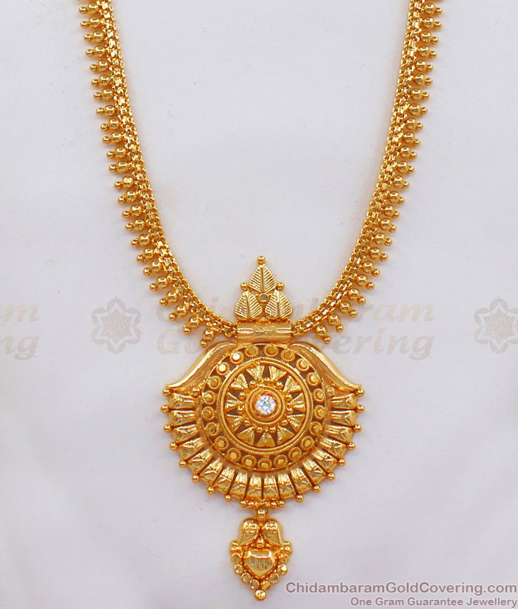 Unique One Gram Gold Diamond Stone Haram Bridal Wear HR2221