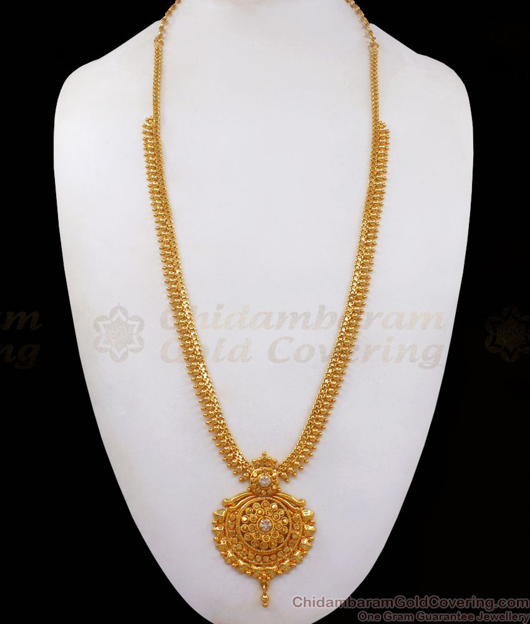 Traditional White Stone Gold Covering Haram Occasional Wear HR2240