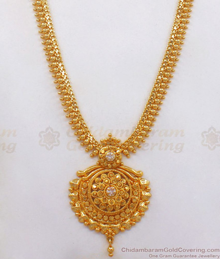 Long Stone Necklace / Haaram - ChidambaramGoldCovering