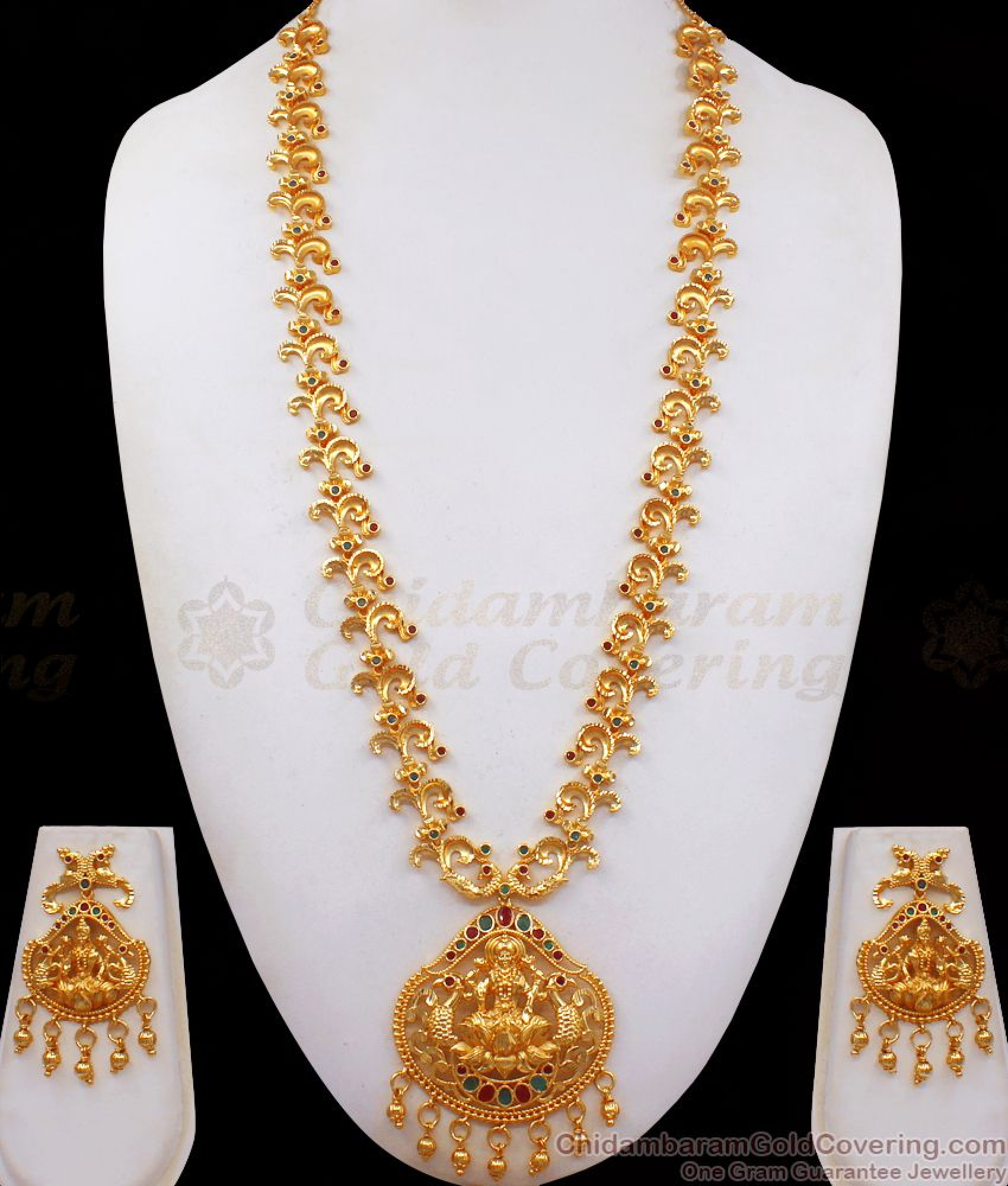 Gorgeous Kemp Stone Gold Covering Haaram With Earring Combo HR2244