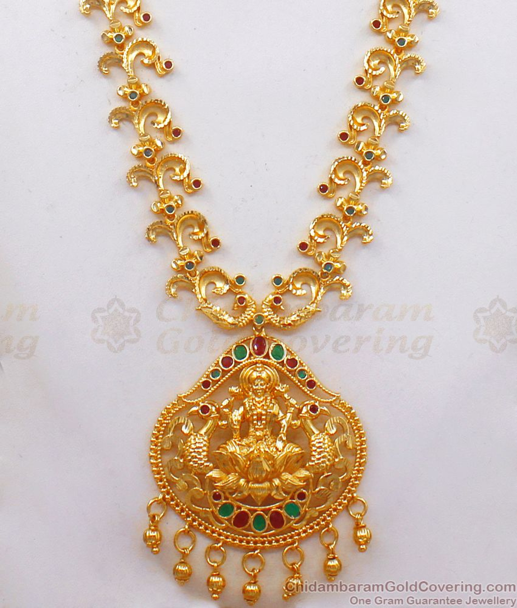 Gorgeous Kemp Stone Gold Covering Haaram With Earring Combo HR2244