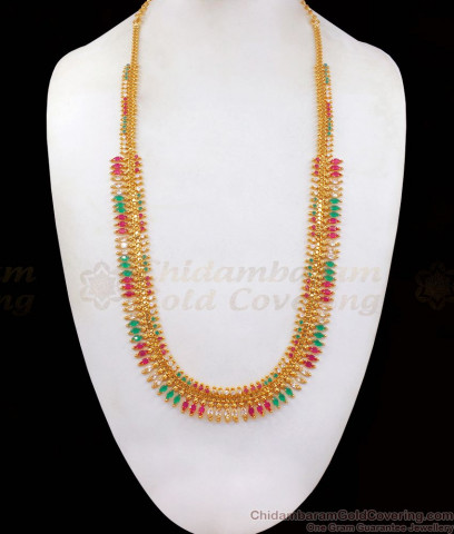Multi Stone One Gram Gold Necklace Mullai Mottu Design NCKN2715