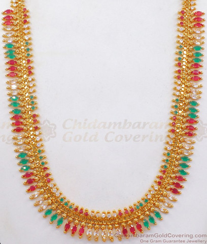 Multi Stone One Gram Gold Necklace Mullai Mottu Design NCKN2715