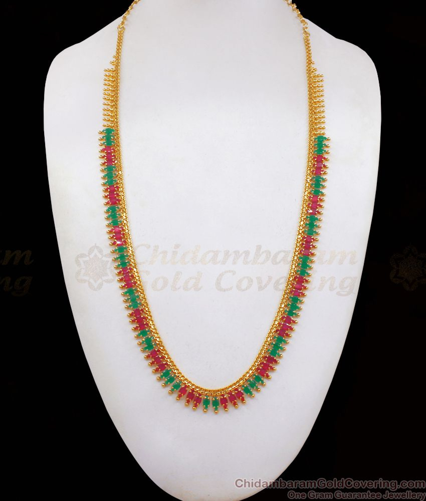 Stunning Gold Plated Haaram Mullaipoo Ruby Green Stone HR2247