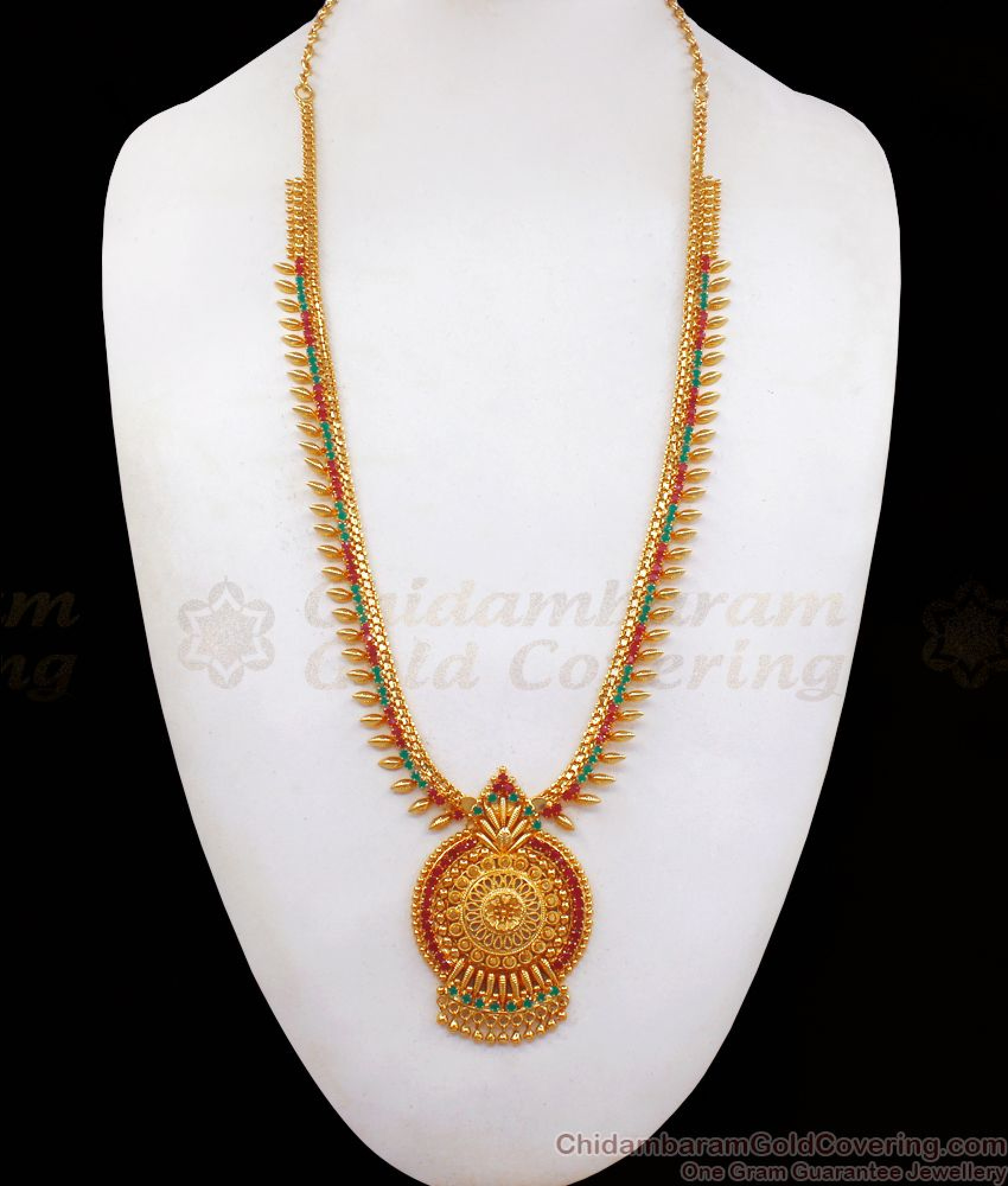 Gorgeous Kerala Design Gold Plated Haaram Multi Stone HR2249