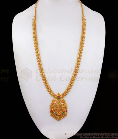 Elegant One Gram Gold Haram Floral Full Ruby Heart Design HR2254