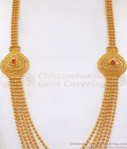 Kasu Malai, Ruby Stone Gold Plated Aaram, American Diamond Aaram ...