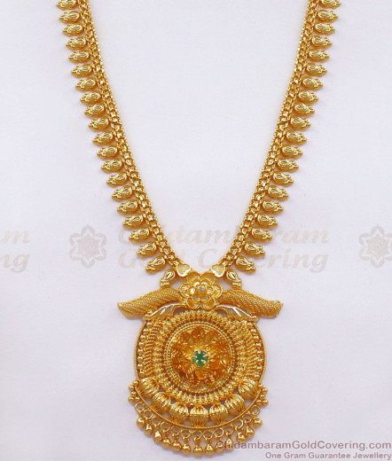 Buy Online Gold Plated Haram Design With AD Green Stone HR2281