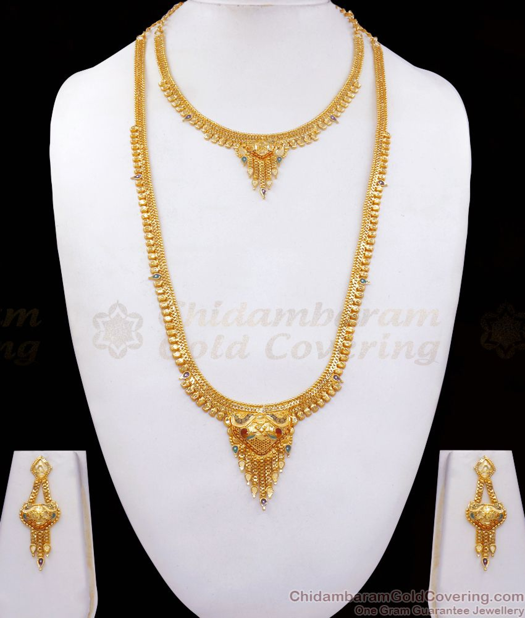 Bridal Wear Gold Forming Haram Combo With Enamel Pattern HR2325