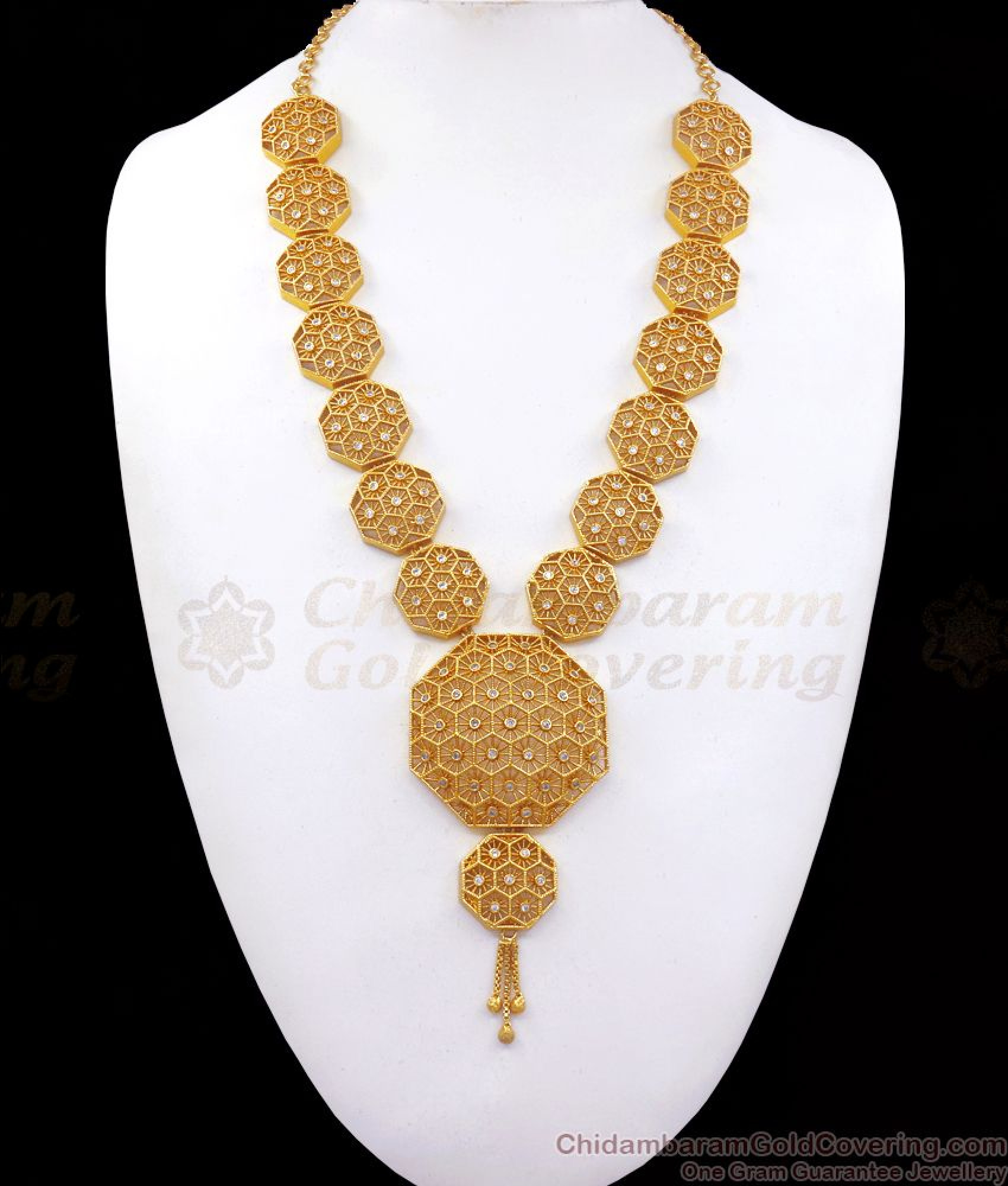 Buy Gold Plated Haram With White Stone Party Wear Collection HR2333