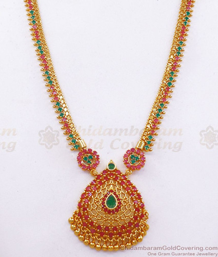 Kasu Malai, Ruby Stone Gold Plated Aaram, American Diamond Aaram ...