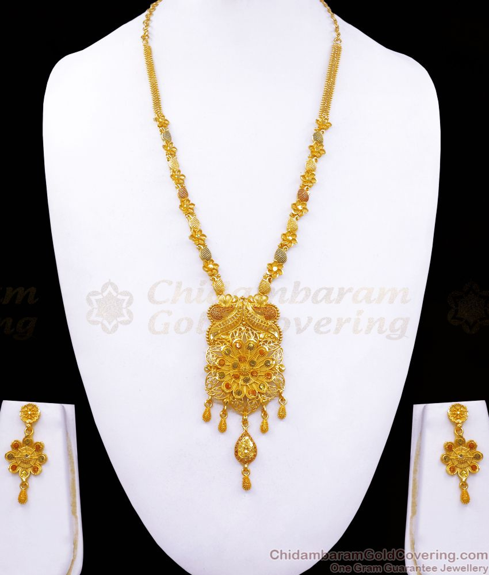 Grand Two Gram Gold Haram Meenakari Pattern Earring Combo Shop Online ...