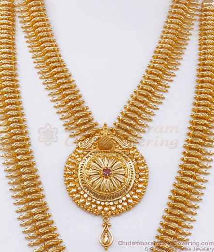 Kasu Malai, Ruby Stone Gold Plated Aaram, American Diamond Aaram ...