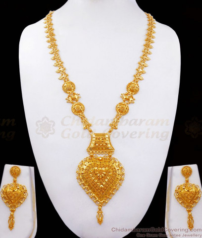 Karnataka Traditional Gold Forming Pavala Stone Long Necklace Combo Set ...