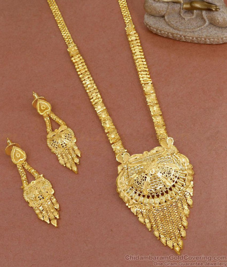 2 Gm Long Gold Haram Necklace Combo Set For Marriage HR2916