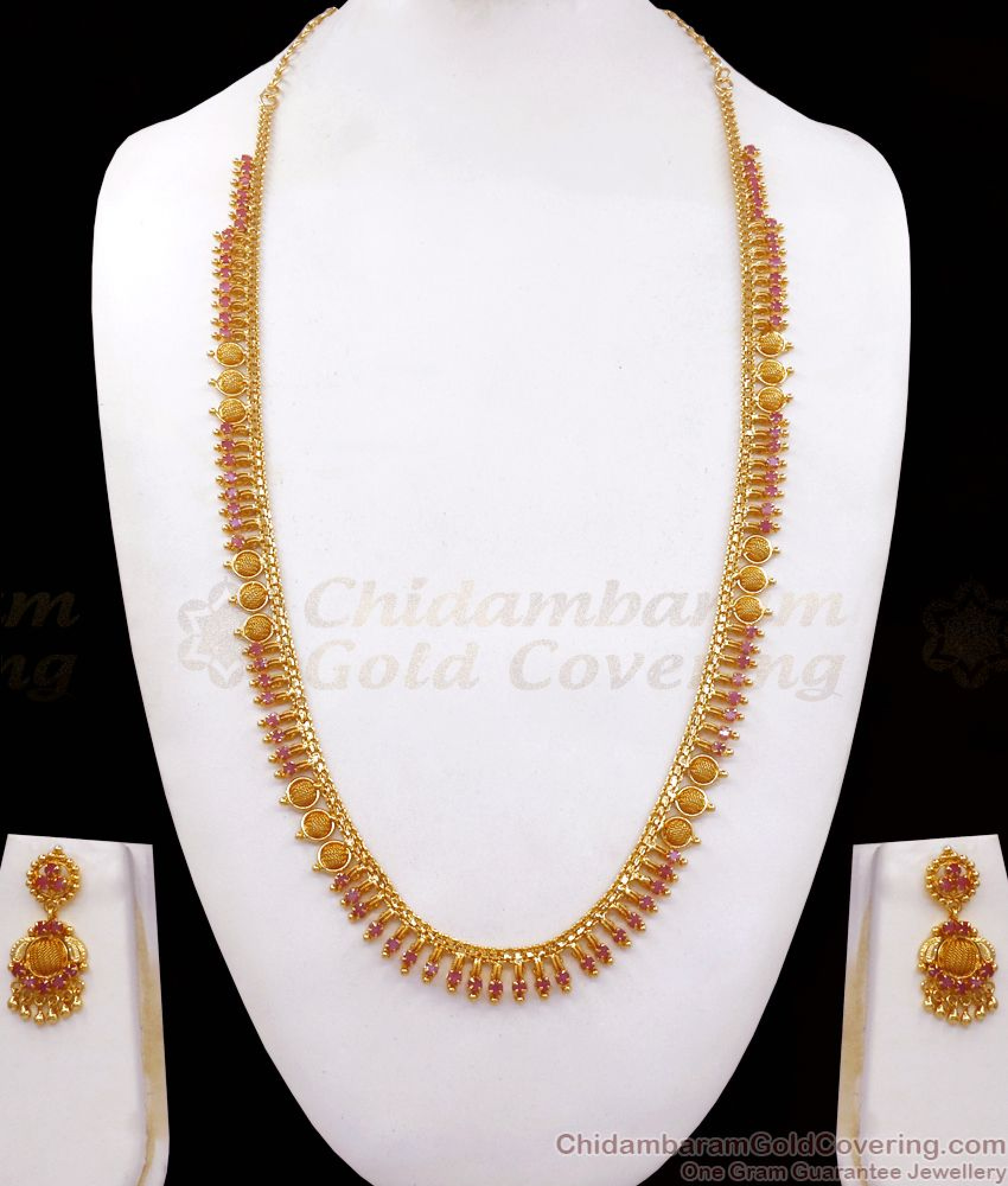 Light Weight Full Ruby Stone Gold Imitation Haram Earring Combo Shop ...