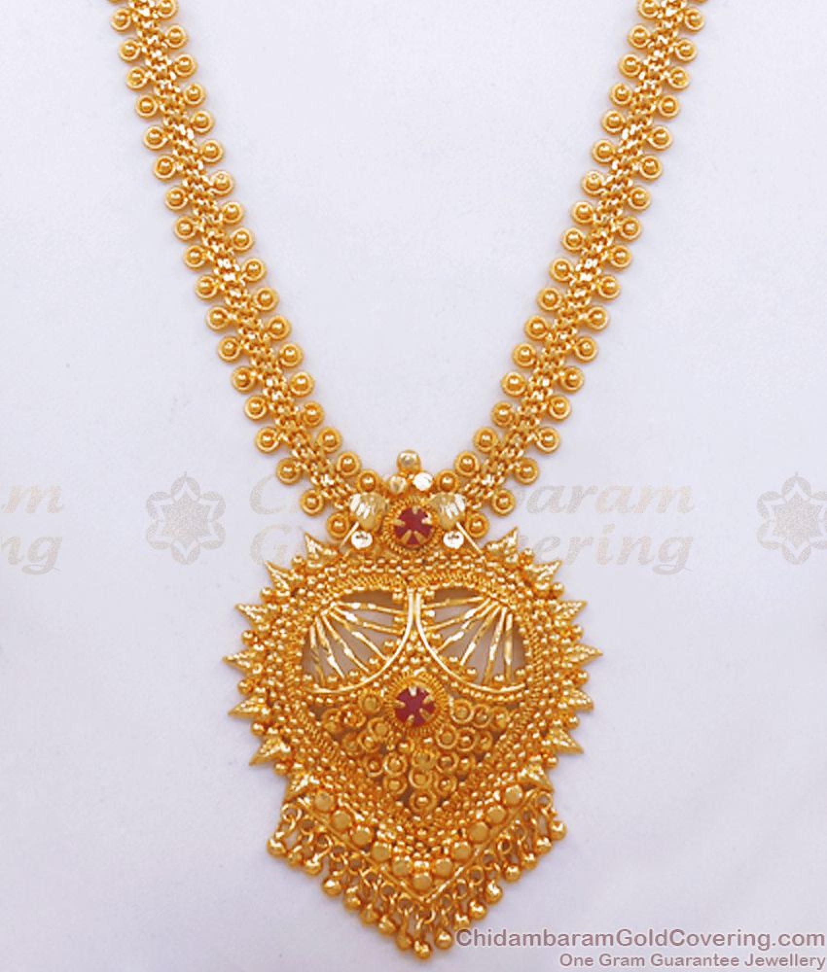30 Inch Long Gold Plated Haaram Ruby Stone Heart Design HR2514