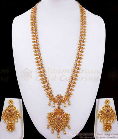 Traditional One Gram Gold Haaram Lakshmi Ruby Stone HR2269