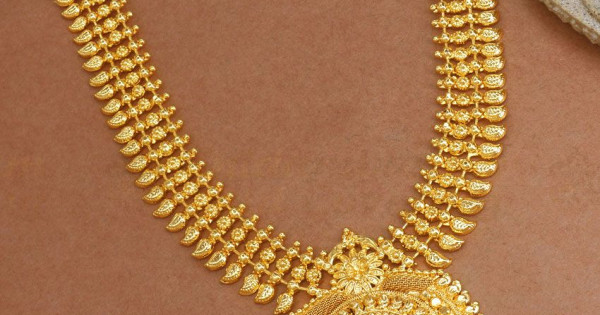 Traditional Kerala Pattern Gold Haram Ruby Stone Shop Online HR2538