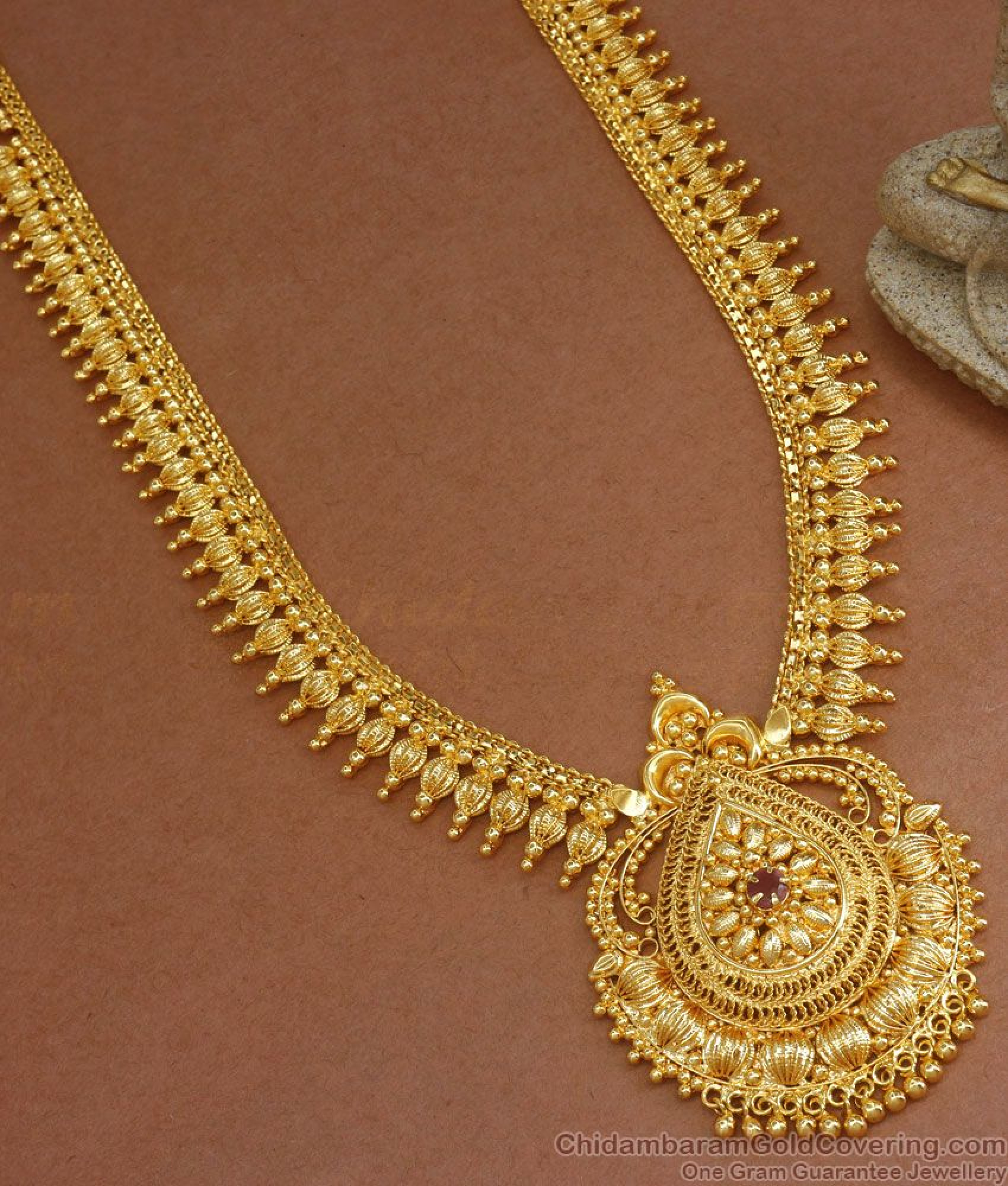 Unique Ruby Stone Gold Beaded Haram Kerala Jewelry Bridal Wear ...