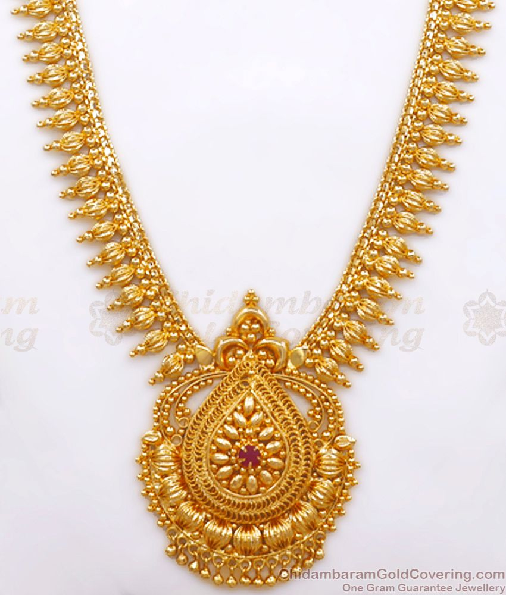 Unique Ruby Stone Gold Beaded Haram Kerala Jewelry Bridal Wear ...