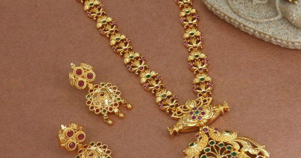 New Arrival Gold Plated Long Haram With Ruby And Emerald HR2570