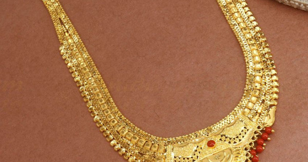 Karnataka Traditional Jewelry 2 Gram Gold Long Haram Red Coral Design ...