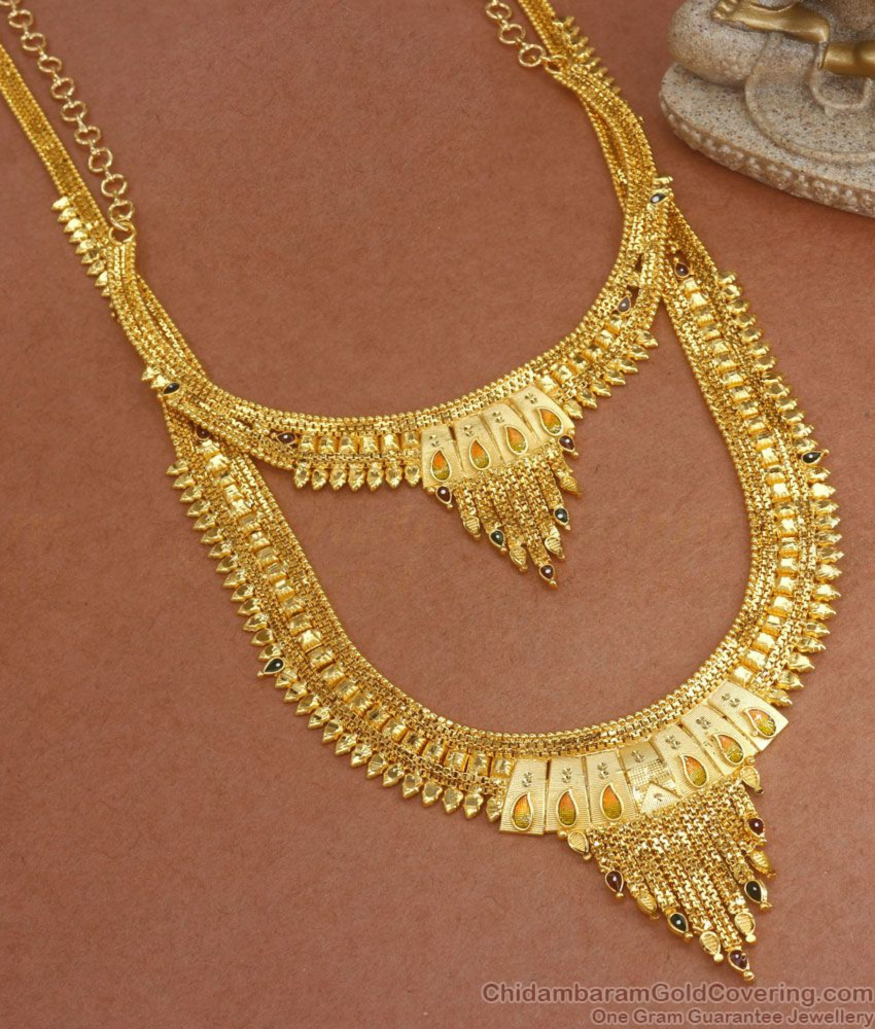 Two Gram Gold Kolkata Haram Necklace Bridal Combo Jewelry Set Shop ...