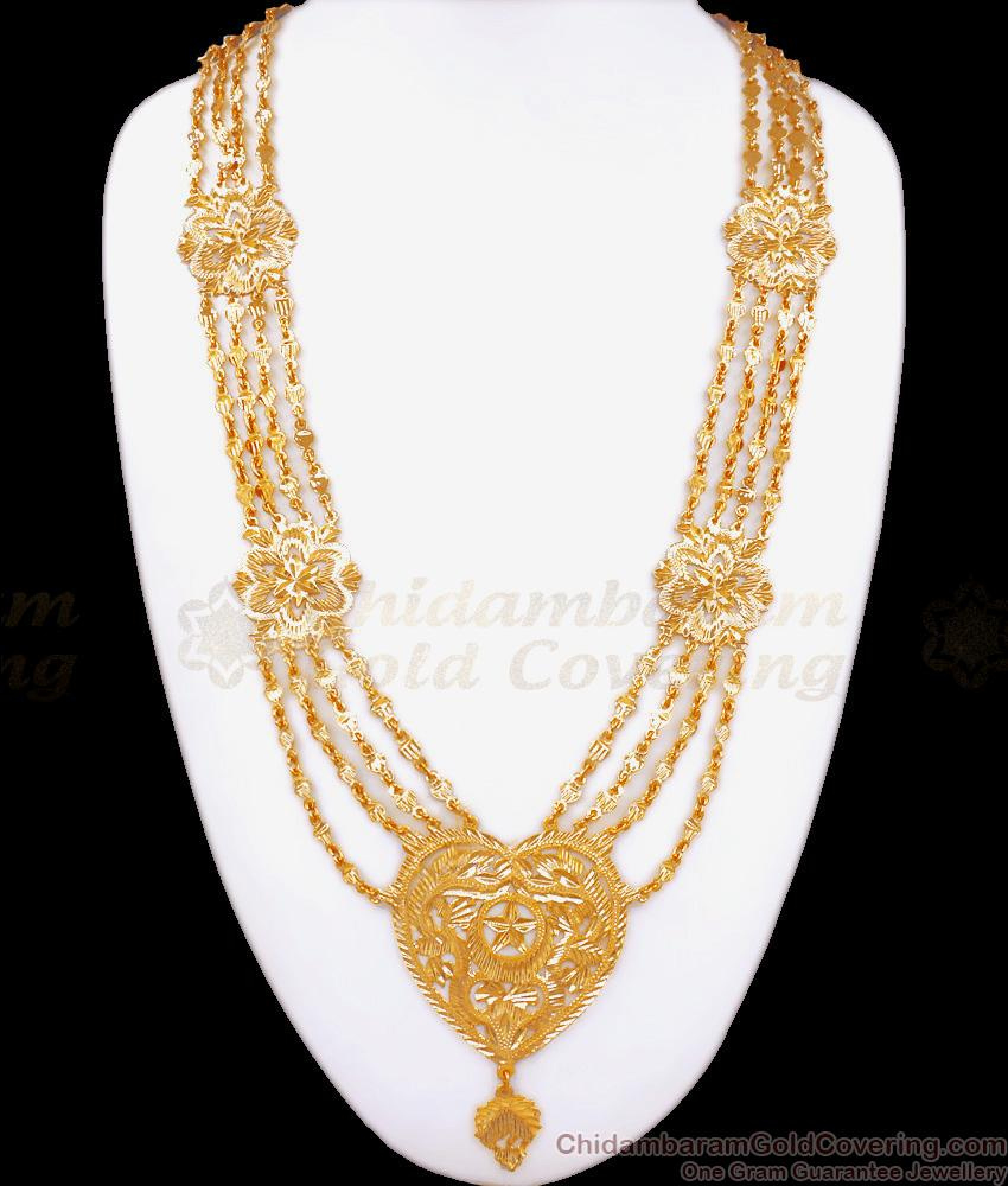 30 Inches Long Grand 1 Gram Gold Four Line Governor Malai Bridal Haram ...