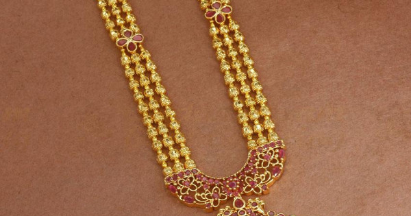 Grand Three Line 1 Gram Gold Haram Full Ruby Stone Floral Design Shop ...