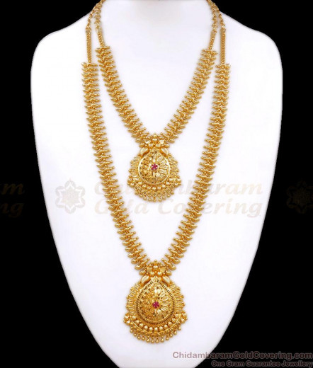 Kasu Malai, Ruby Stone Gold Plated Aaram, American Diamond Aaram ...