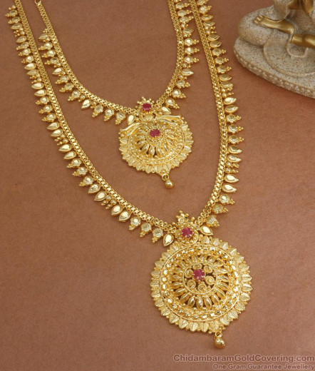 Grand Bridal Design Ruby Stone Haram Necklace Combo Set Jewellery ...