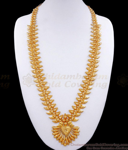 Long One Gram Gold Kerala Haram Pattern Bridal Jewelry HR2722