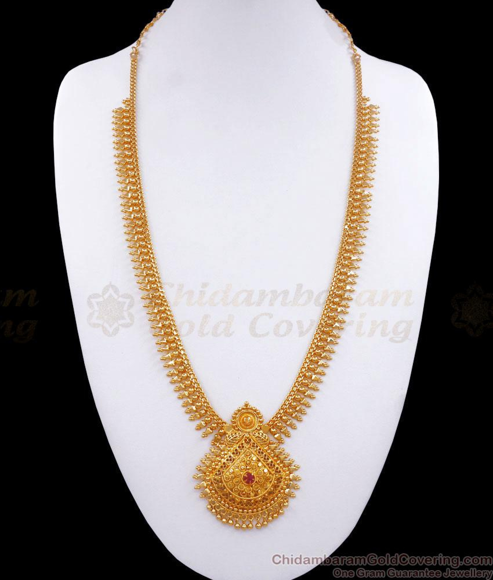 Artistic Single Ruby Stone Gold Imitation Haram Kerala Bridal Jewelry ...