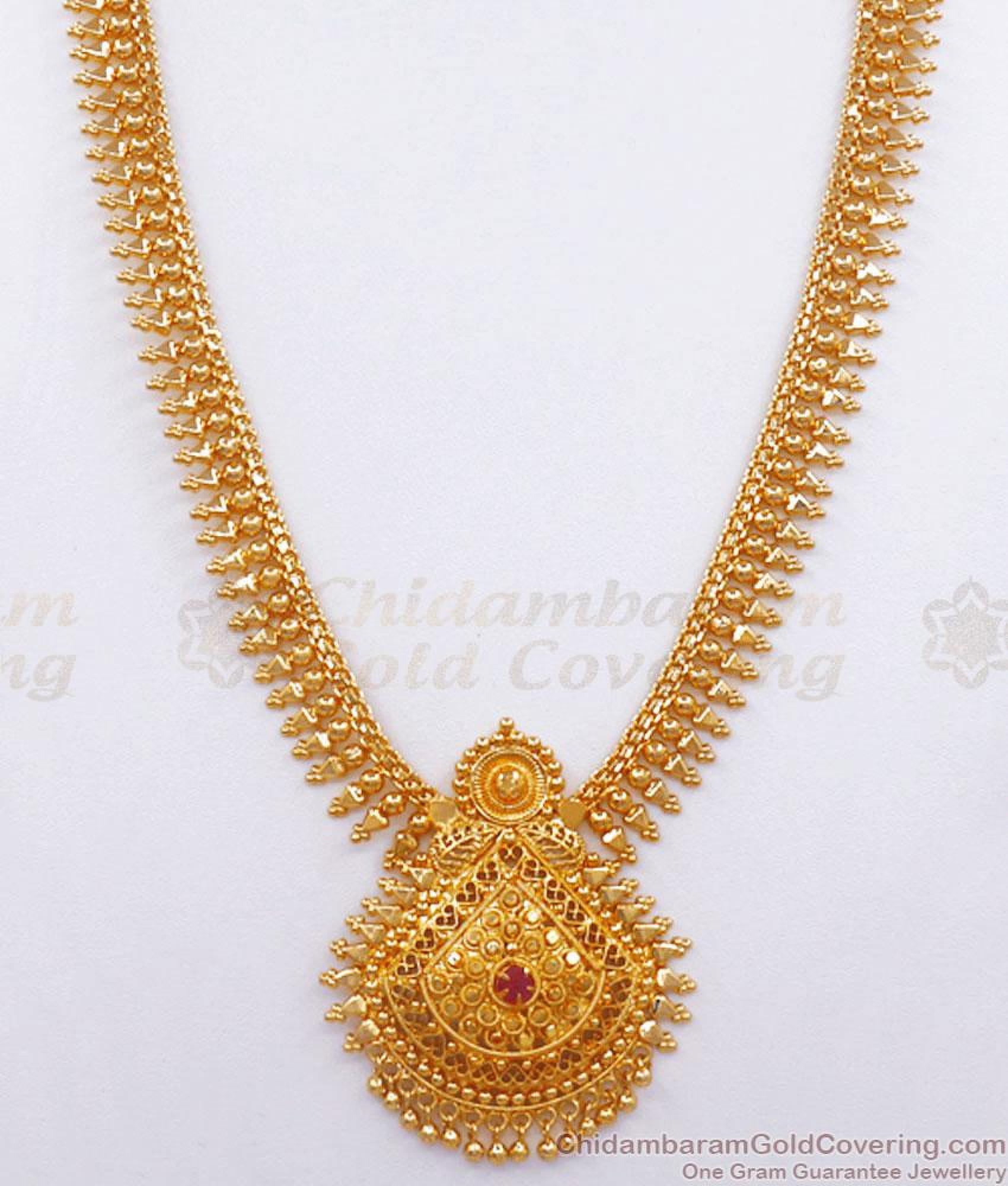 Artistic Single Ruby Stone Gold Imitation Haram Kerala Bridal Jewelry ...