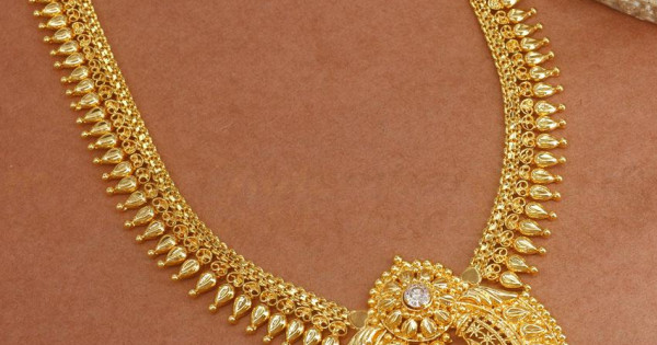 Kerala Pattern Mullaipoo 1 Gram Gold Haram White Stone Collections HR2740