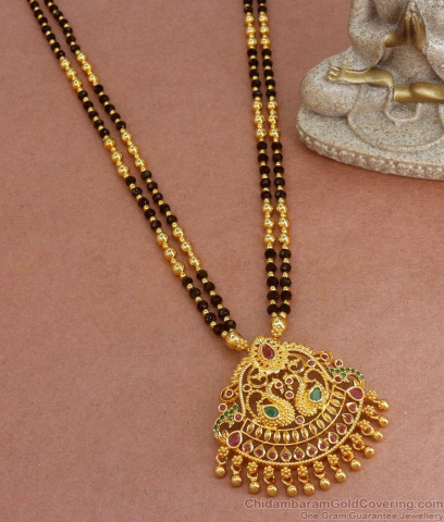 30 Inch Long Chain Mangalsutra Forming Gold Nalla Pusalu Mala Online HR2161
