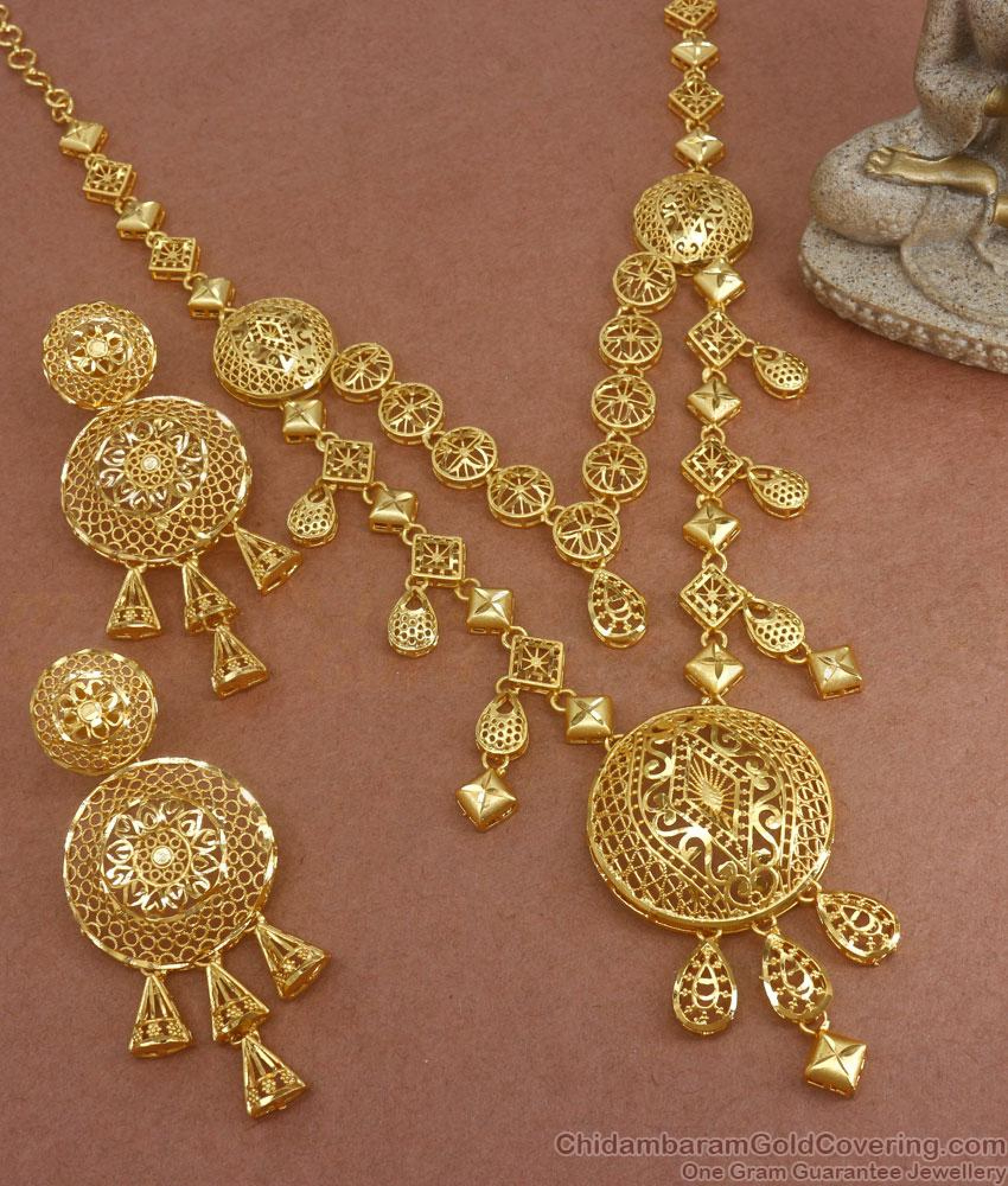 Arabic Designs Two Gram Gold Haram Dangler Earrings Combo Bridal Set ...