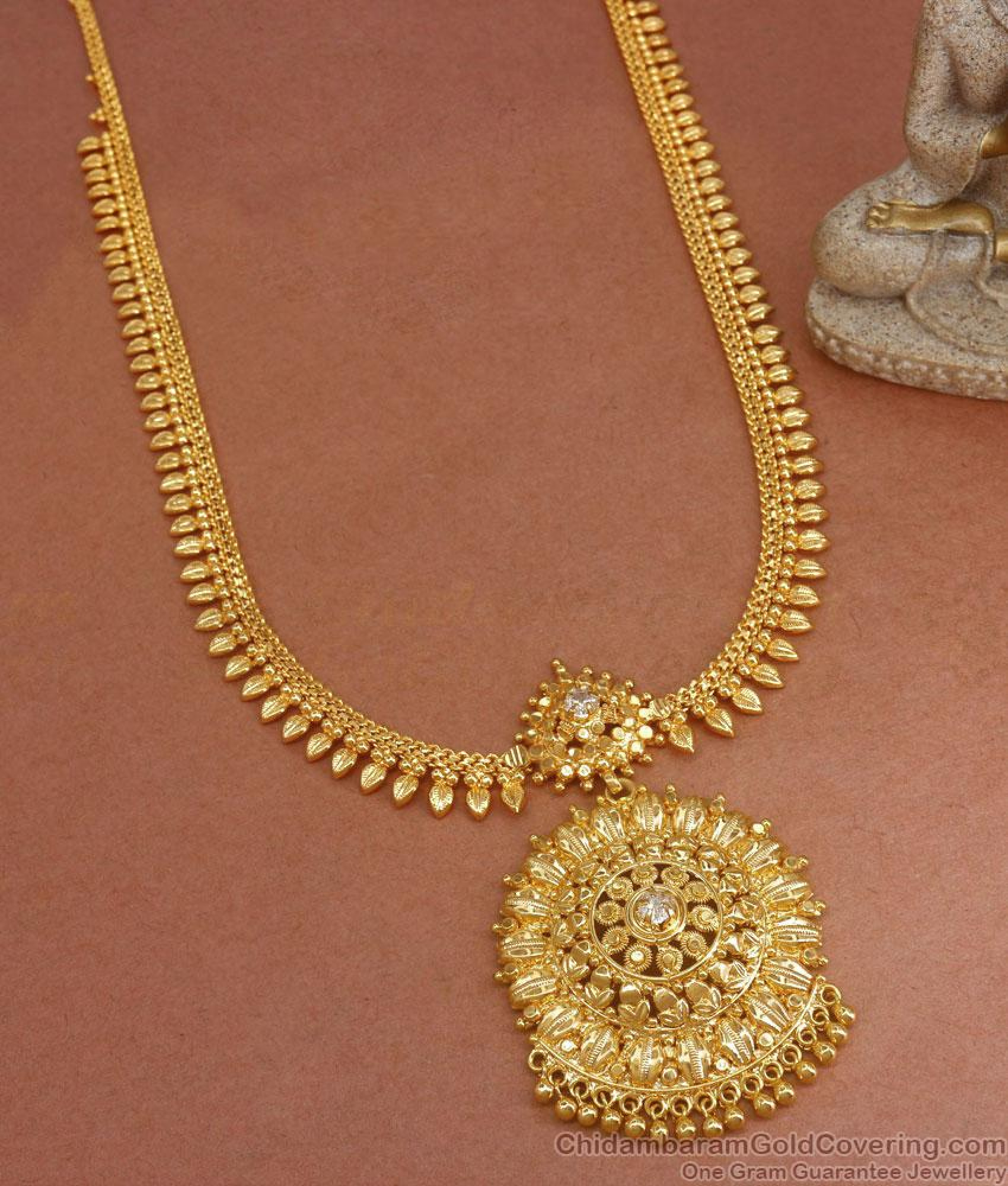 Elegant Gold Plated Calcutta Haram White Stone Bridal Collections Shop ...